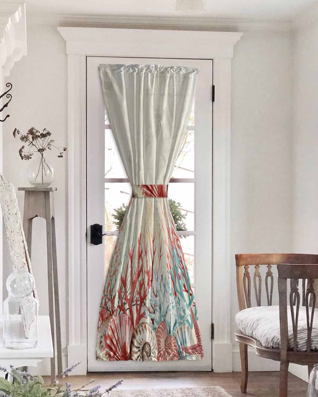 Red Coral Coastal Blackout Door Curtains for French, Glass,Front, Back ...