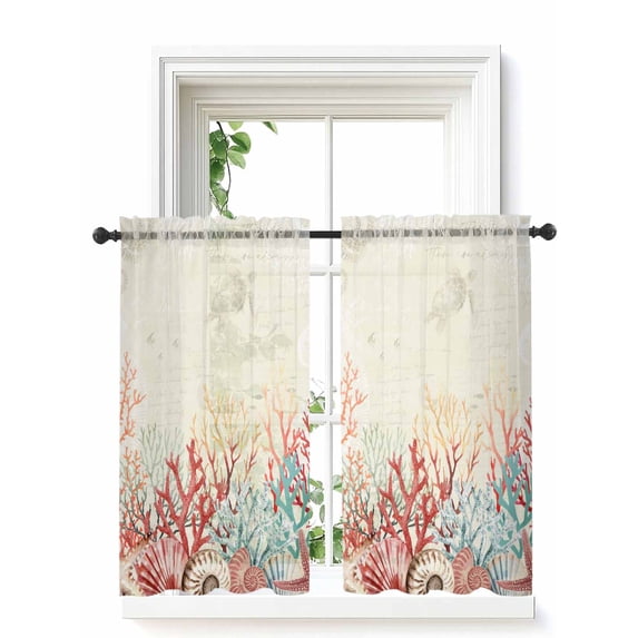 Red Coral Coastal Curtains 45 Inch Length,Sheer Curtains for Bedroom ...