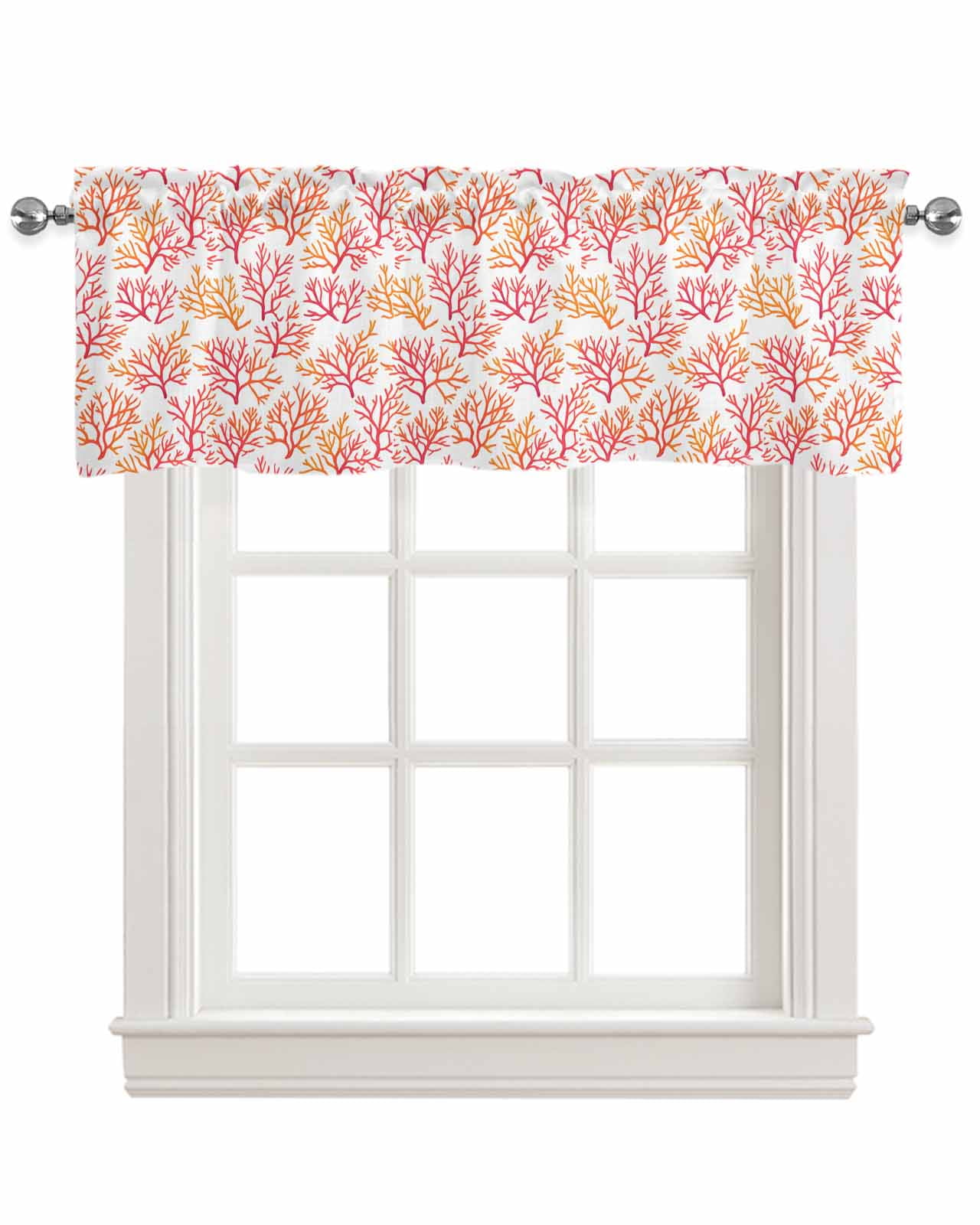 Red Coral Coastal Kitchen Valances for Windows Farmhouse Linen Window ...