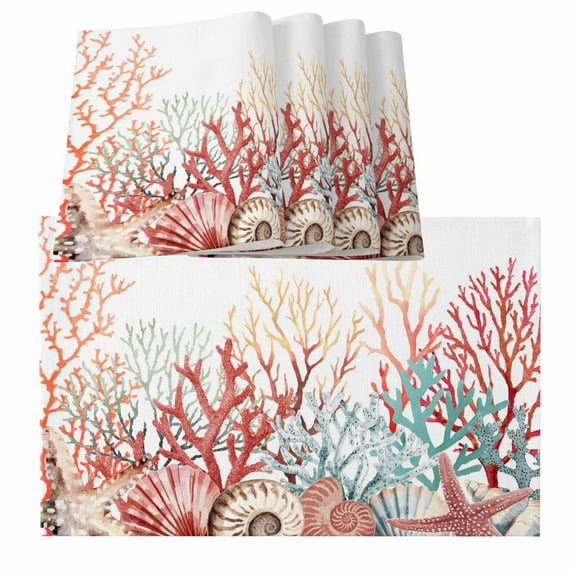 Red Coral Coastal Placemats for Dinning Table Set of 6, Summer Beach ...