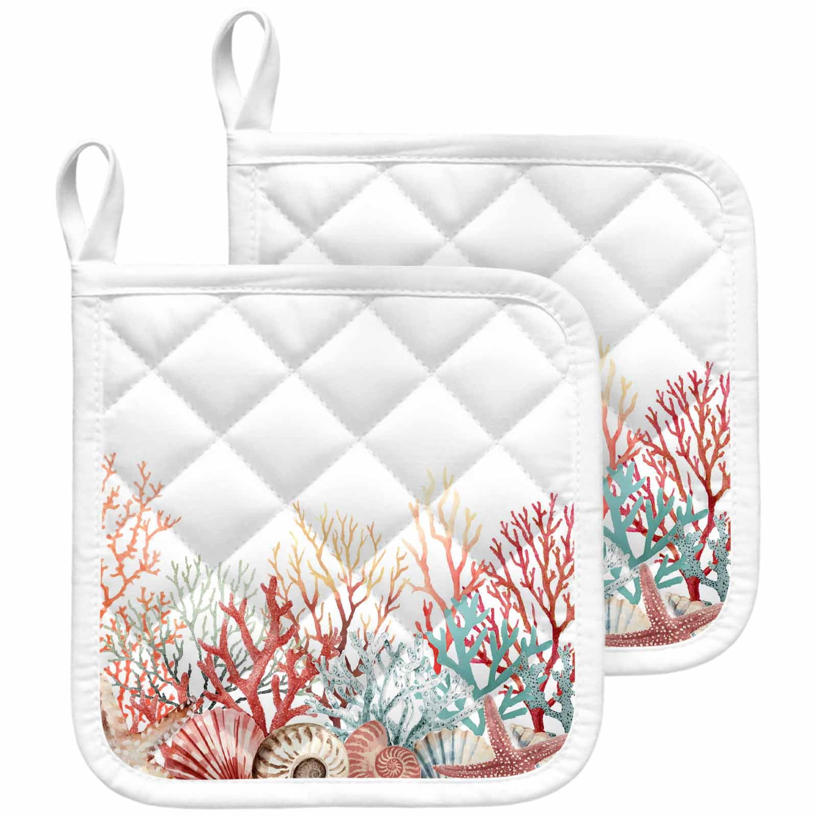 Red Coral Coastal Pot Holders for Kitchen Heatproof Potholder, 2 Pack ...