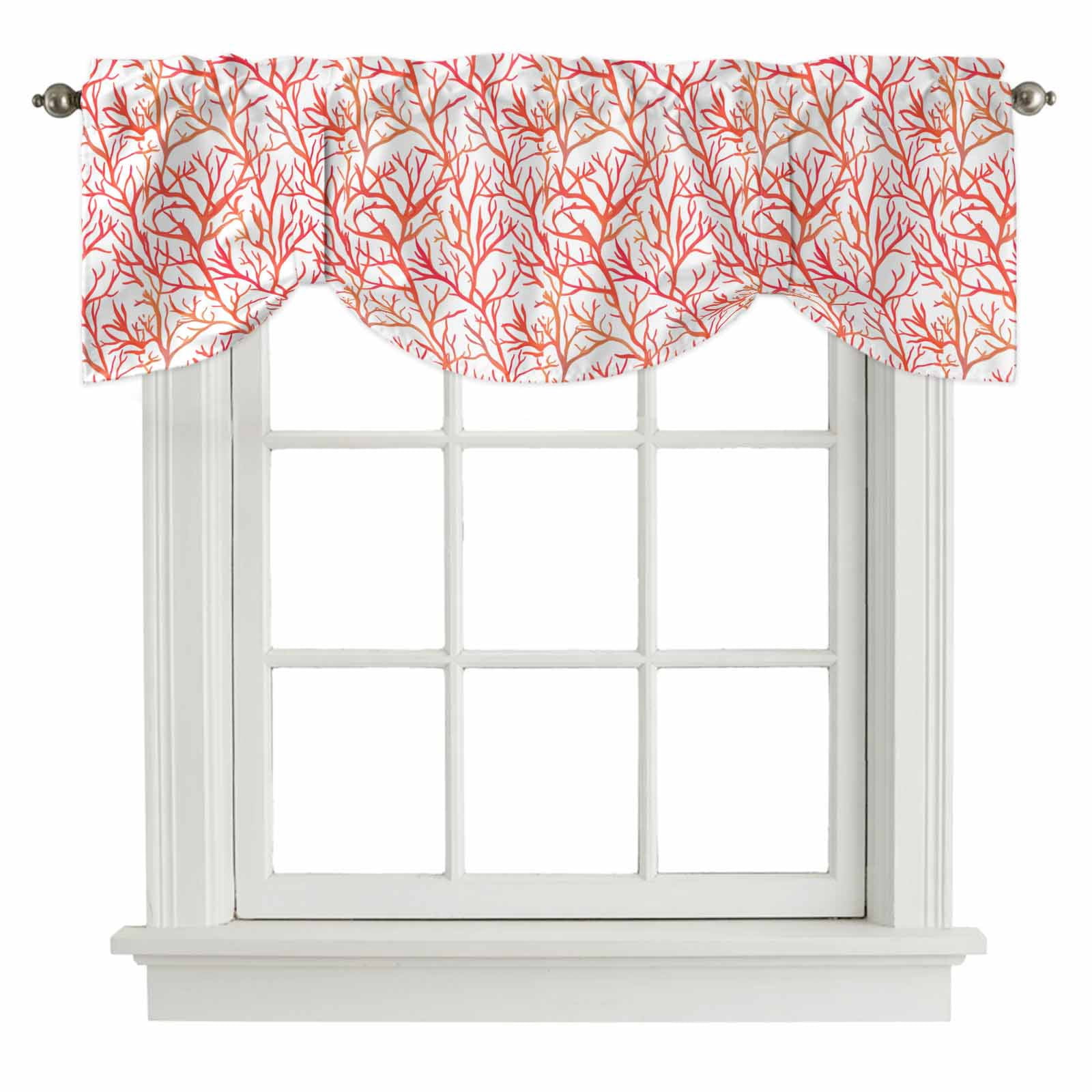 Red Coral Coastal Tie Up Valance Curtains for Windows, Kitchen Curtains ...