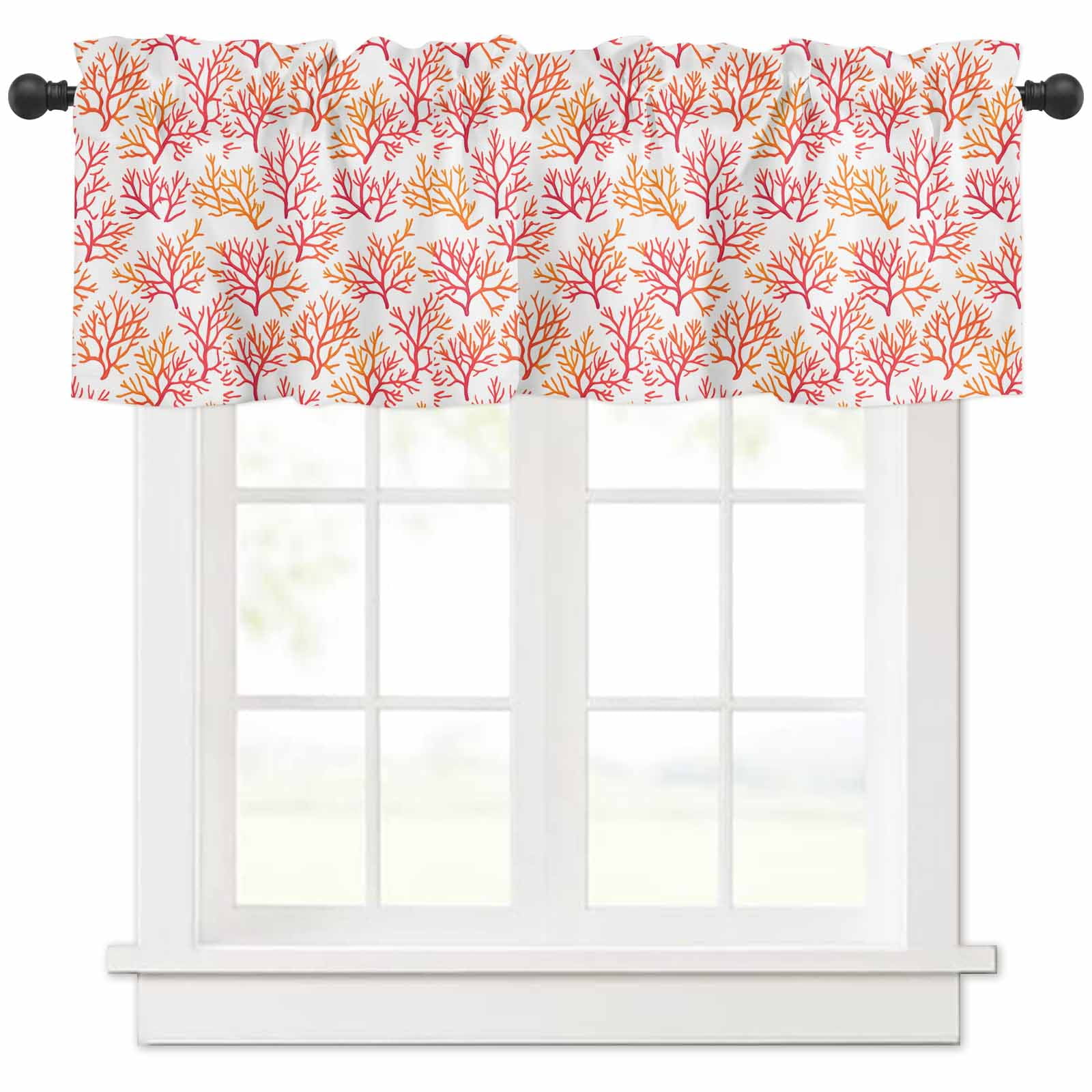 Red Coral Coastal Valances for Windows Farmhouse Kitchen Curtains ...