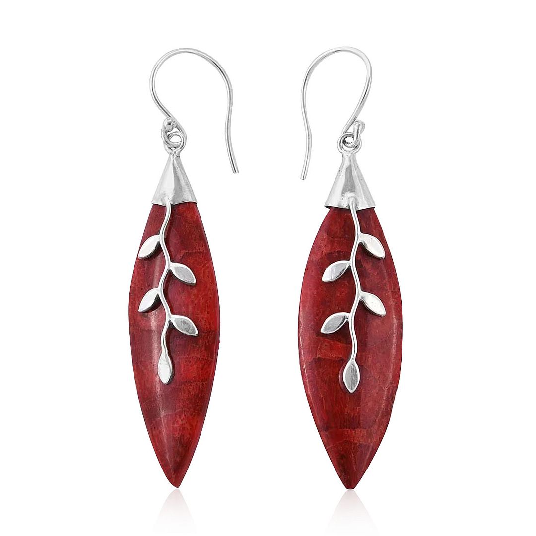 Red Coral Dangle Fashion Earrings in 925 Sterling Silver - Handmade ...