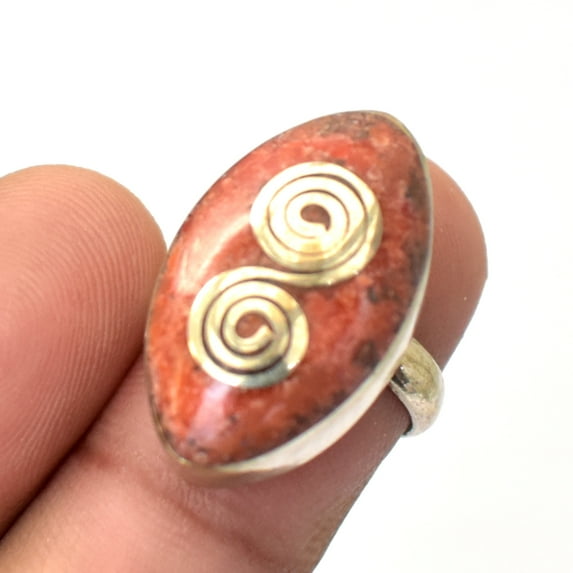 Red Coral Gemstone Adjustable Ring Tibetan Silver Antique Nepali ...