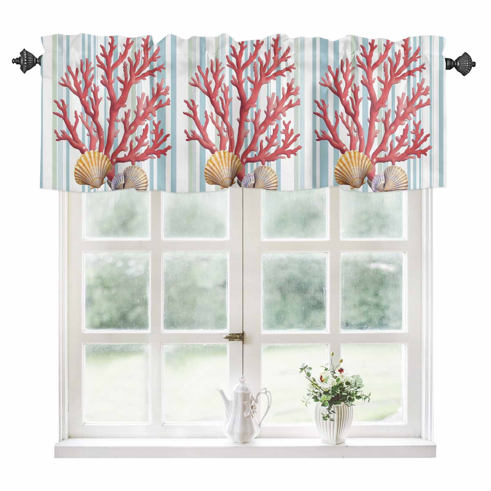 Red Coral Kitchen Valances for Windows 60x18 Inch Kitchen Curtains ...