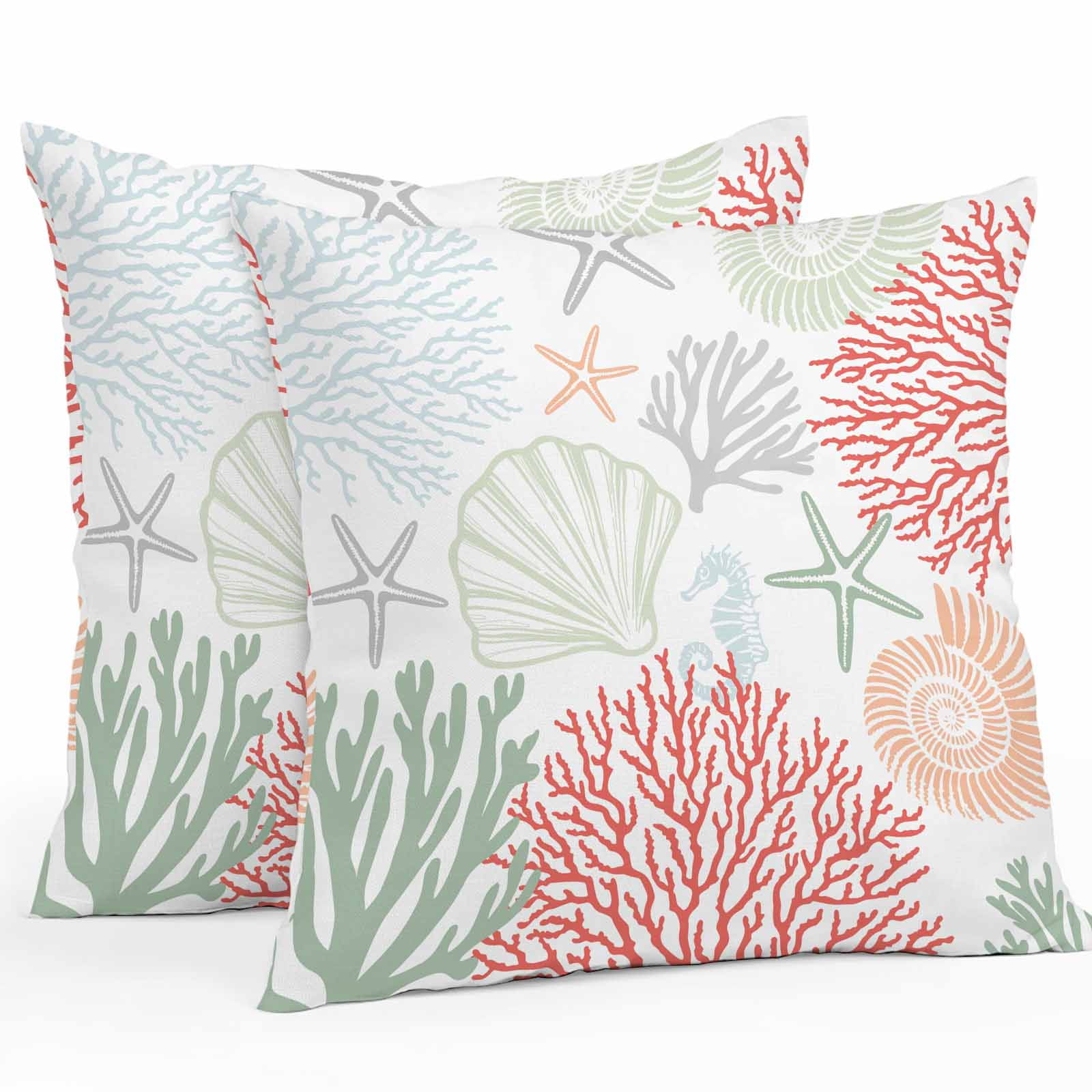 Red Coral Outdoor Pillow Covers Pack of 2 Sage Green Starfish Ocean ...