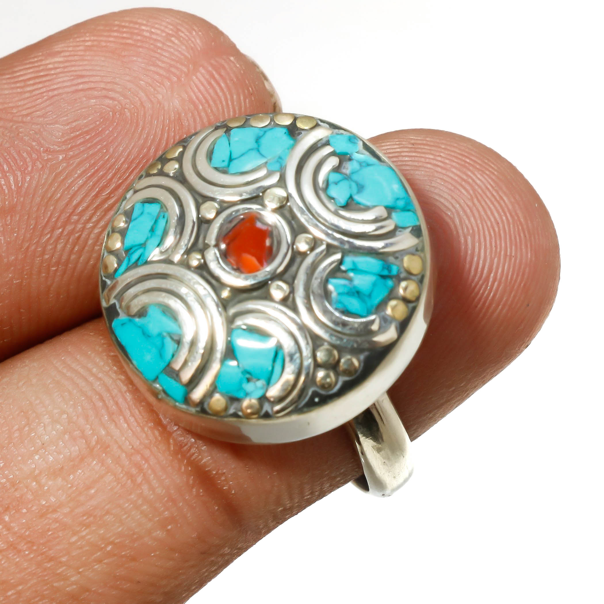 Coral Turquoise Gemstone Adjustable Ring Tibetan Silver Nepali Jewelry ...