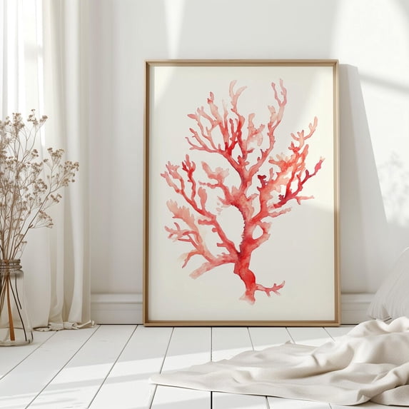 Red Coral Watercolor Style Print Abstract Coral Branch Art Oceanic Sea ...