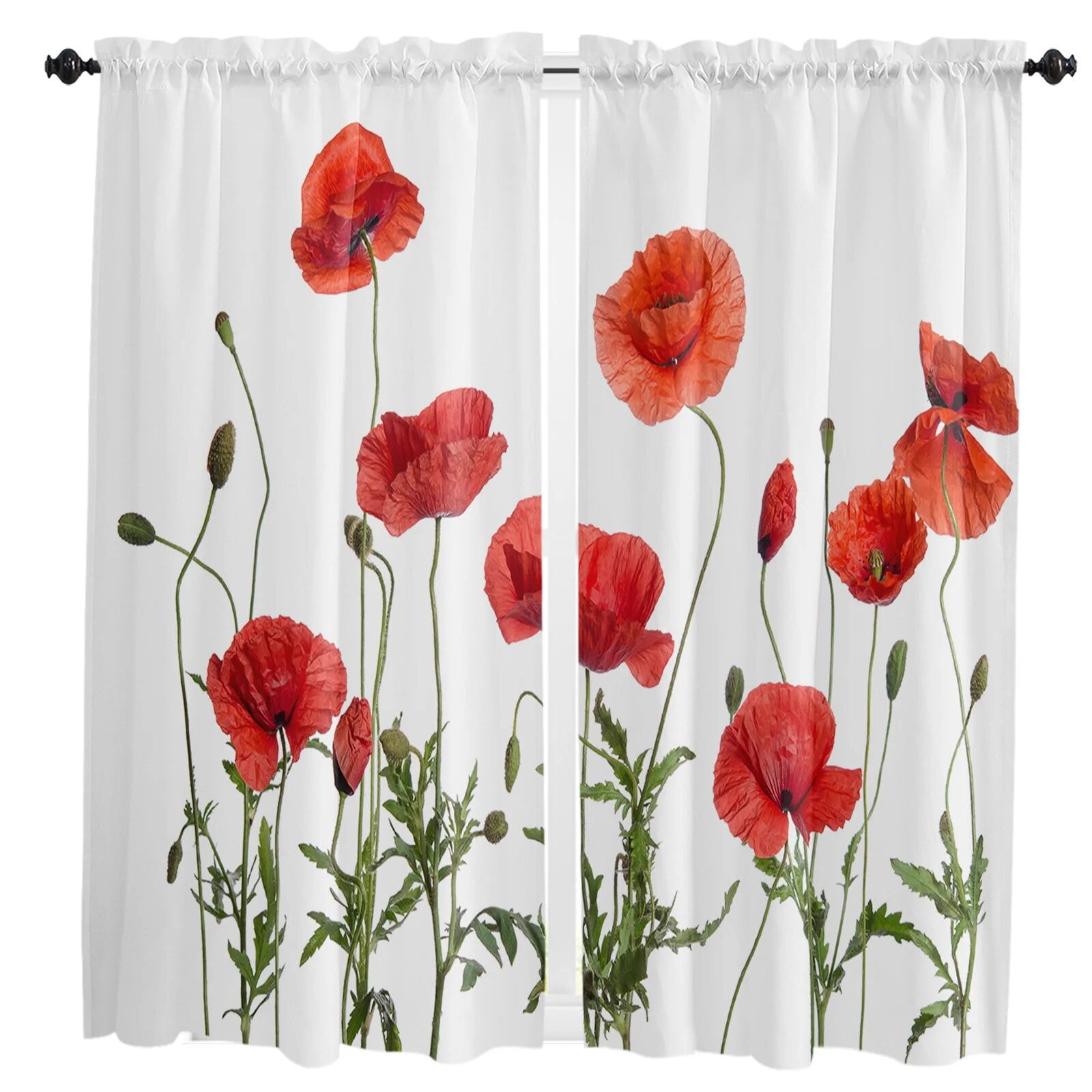 Red Corn Poppy Flower Curtains for Living Room Bedroom Curtains Kitchen ...