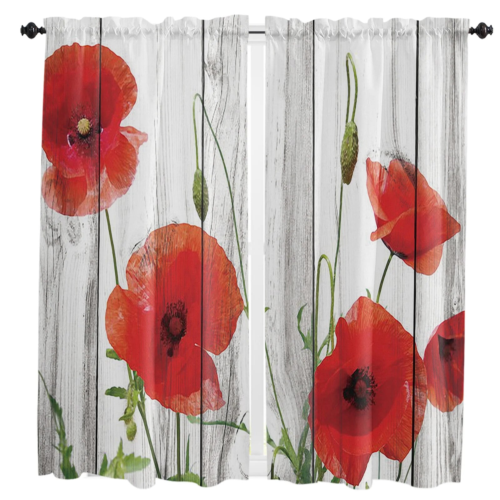 Red Corn Poppy Flower Curtains for Living Room Bedroom Curtains Kitchen ...