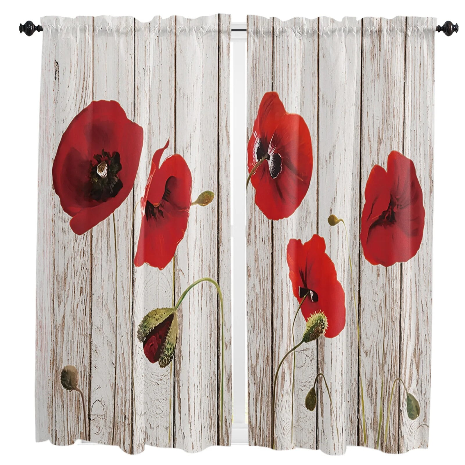 Red Corn Poppy Flower Curtains for Living Room Bedroom Curtains Kitchen ...
