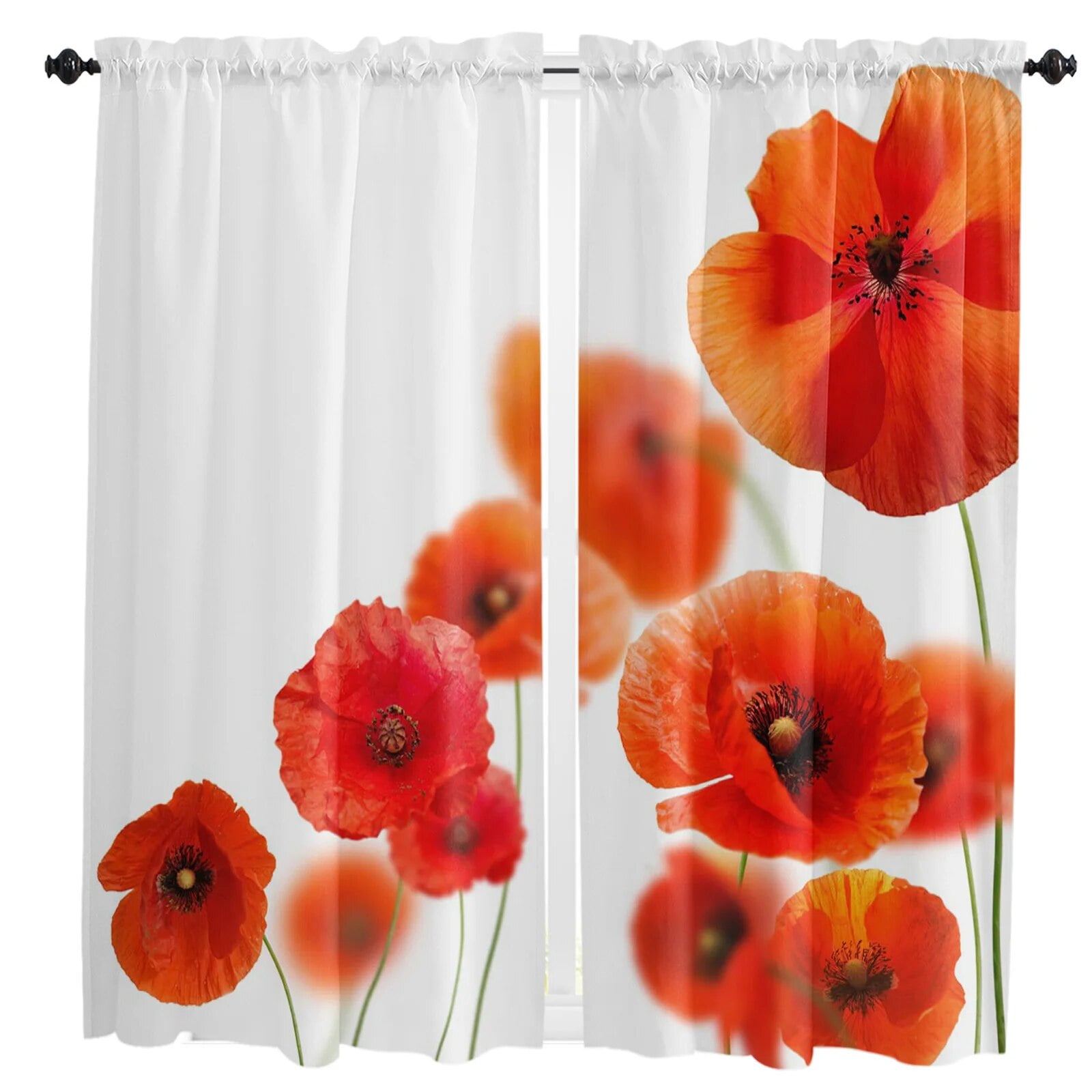 Red Corn Poppy Flower Curtains for Living Room Bedroom Curtains Kitchen ...