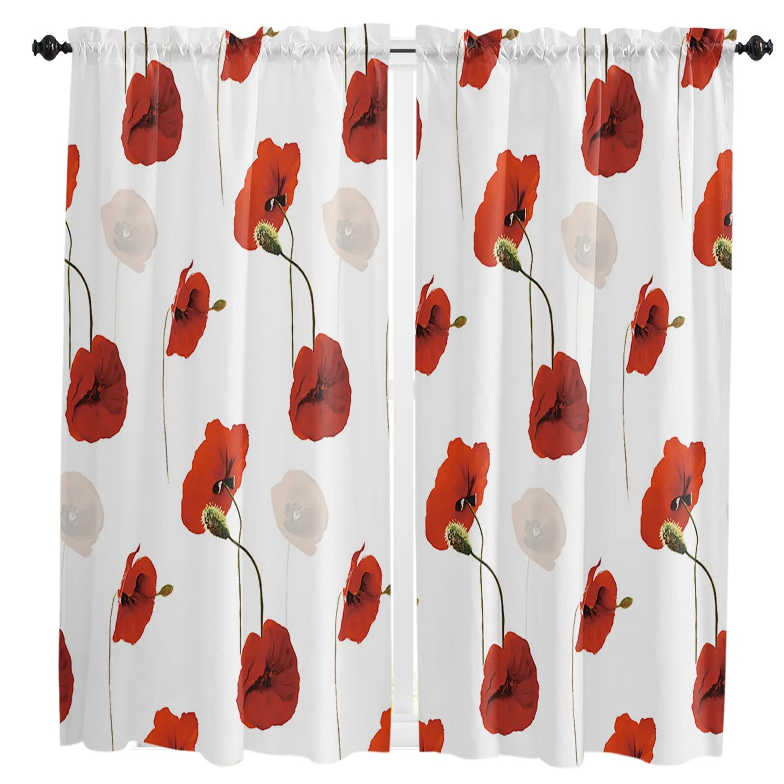 Red Corn Poppy Flower Curtains for Living Room Bedroom Curtains Kitchen ...