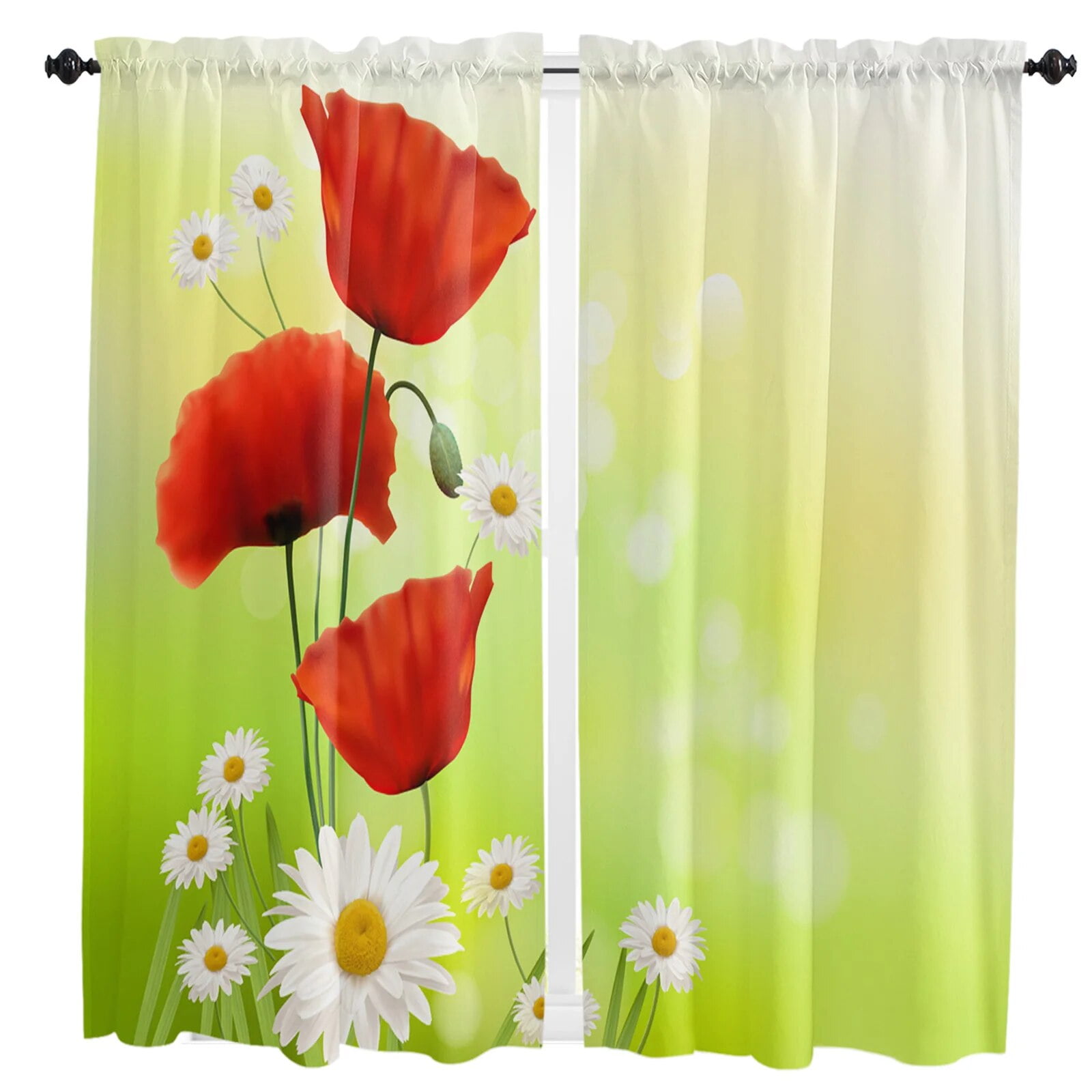 Red Corn Poppy Flower Curtains for Living Room Bedroom Curtains Kitchen ...