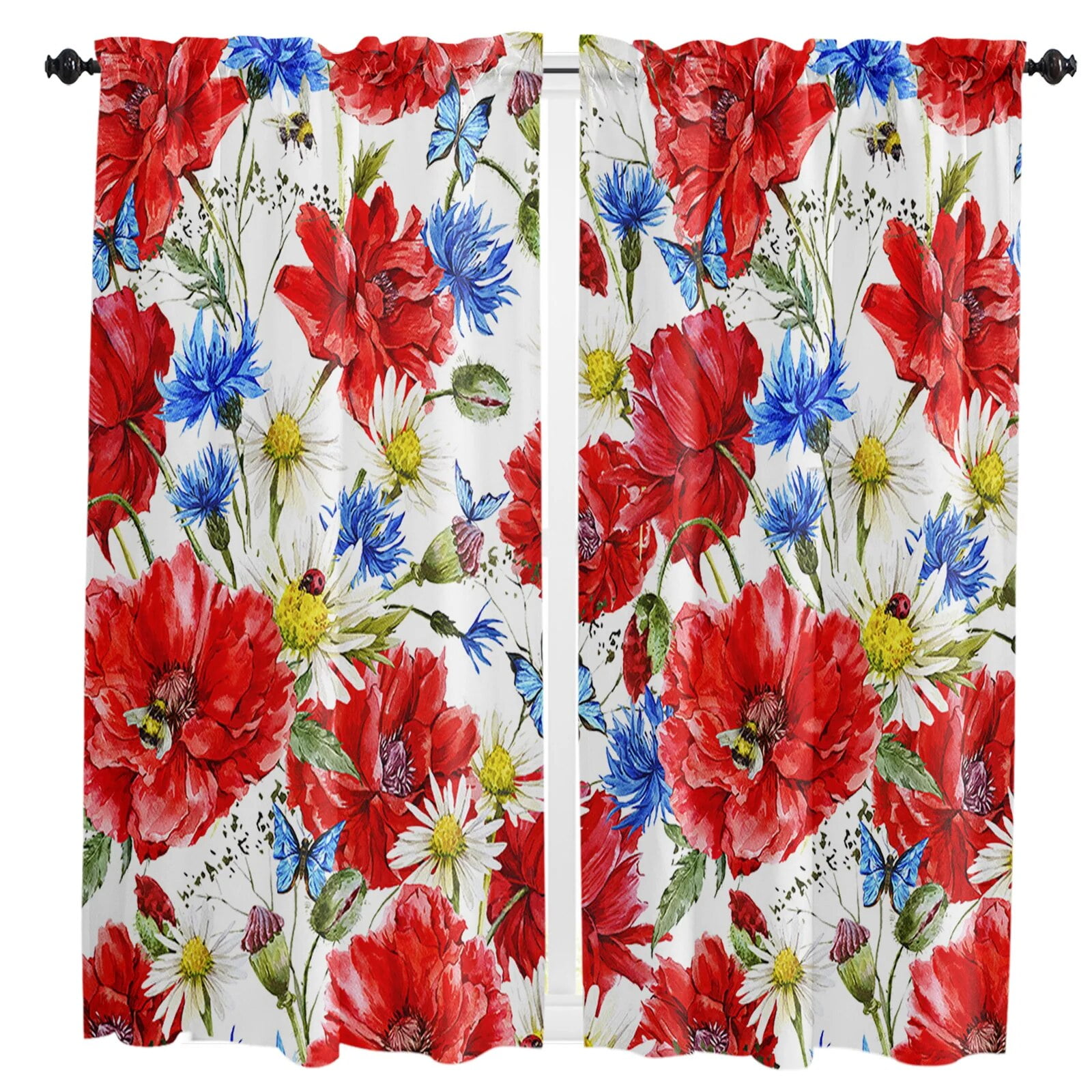 Red Corn Poppy Flower Curtains for Living Room Bedroom Curtains Kitchen ...