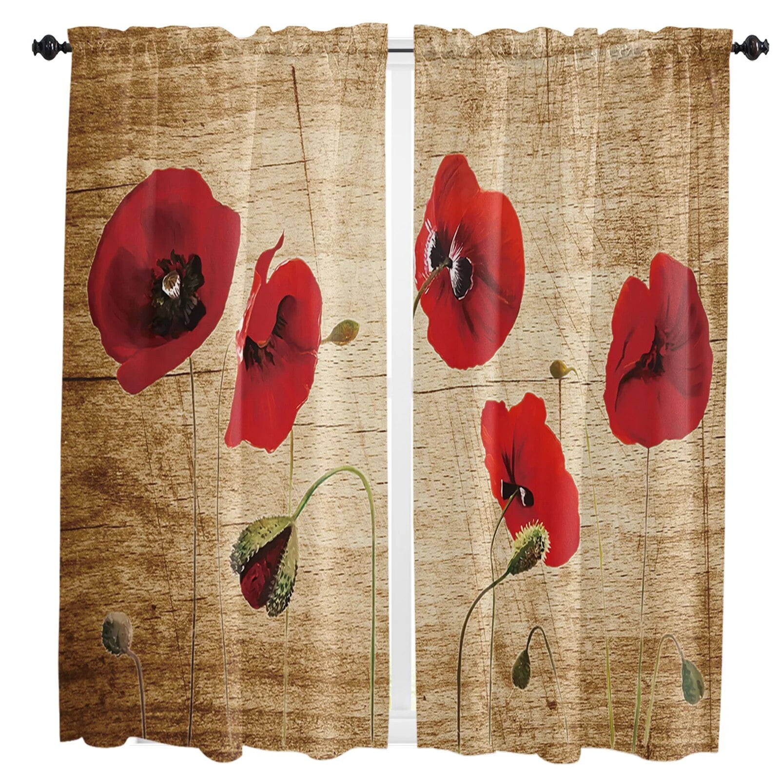 Red Corn Poppy Flower Curtains for Living Room Bedroom Curtains Kitchen ...