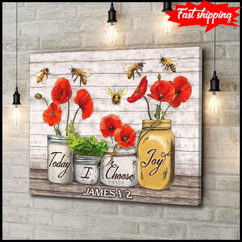 Red Corn Poppy Flowers & Bees Today I Choose Joy James 12 16 x 24 Inch ...