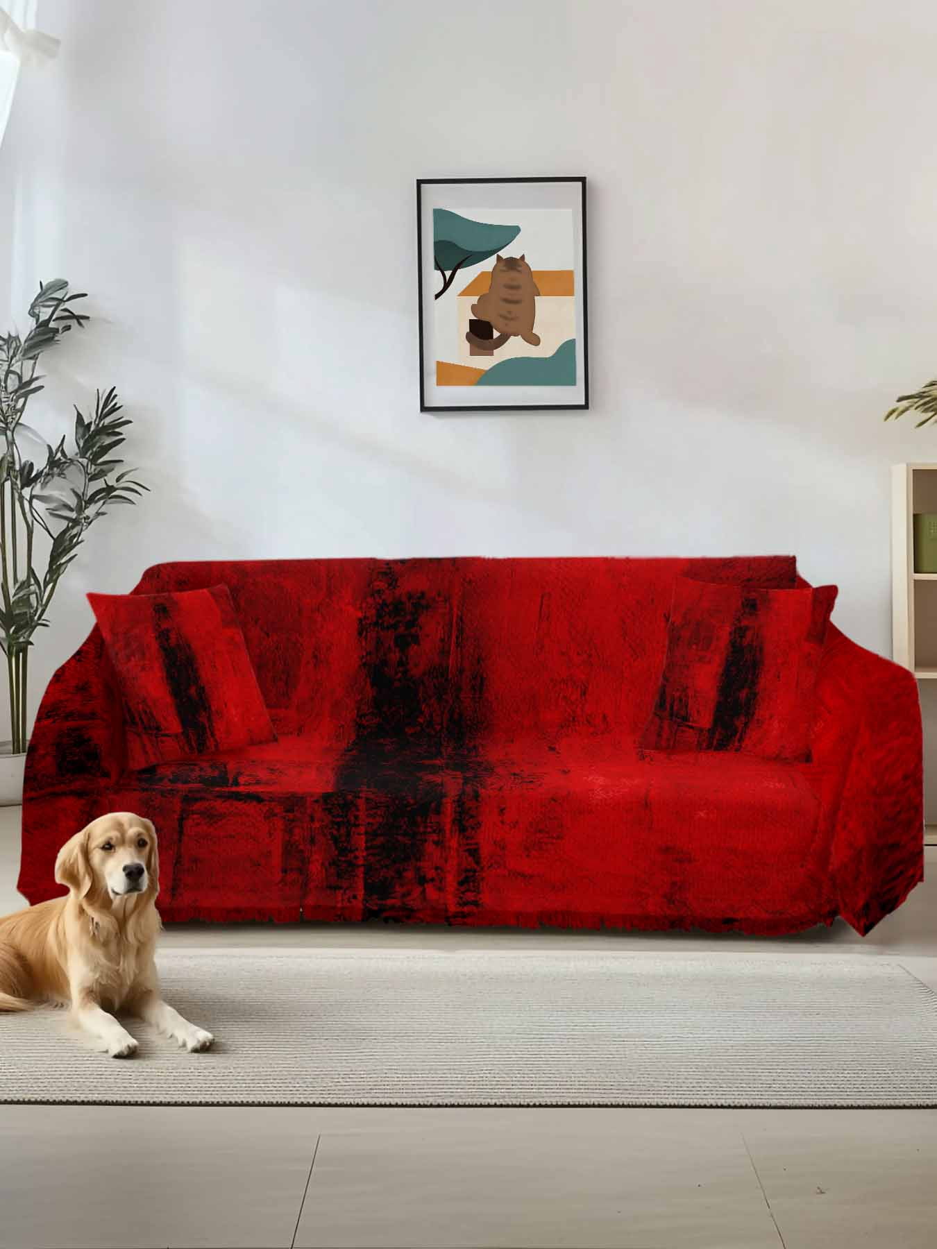 Red Couch Cover Sofa Covers 3 Cushion Sectional Couch, Retro Oil ...