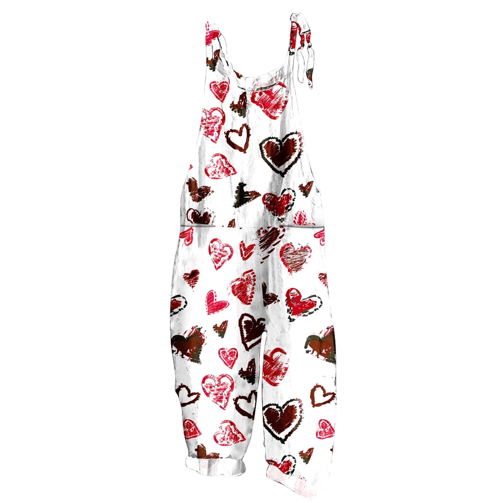 Red Coveralls for Women Fall Summer Heart Lover Graphic Loose Fit ...