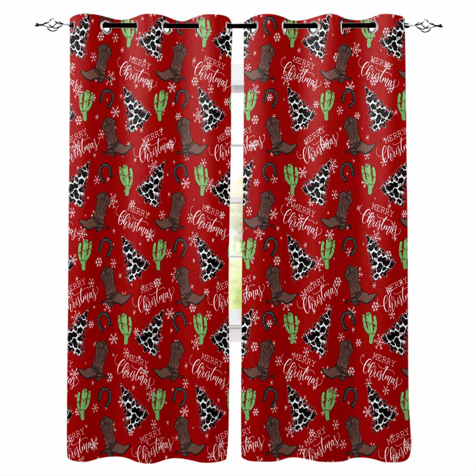 Red Cowboy Christmas Blackout Curtains 39 Inches Long, Cactus Xmas ...