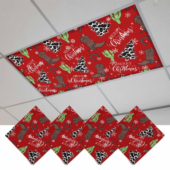 Red Cowboy Christmas Fluorescent Light Covers, Cactus Xmas Snowflake ...