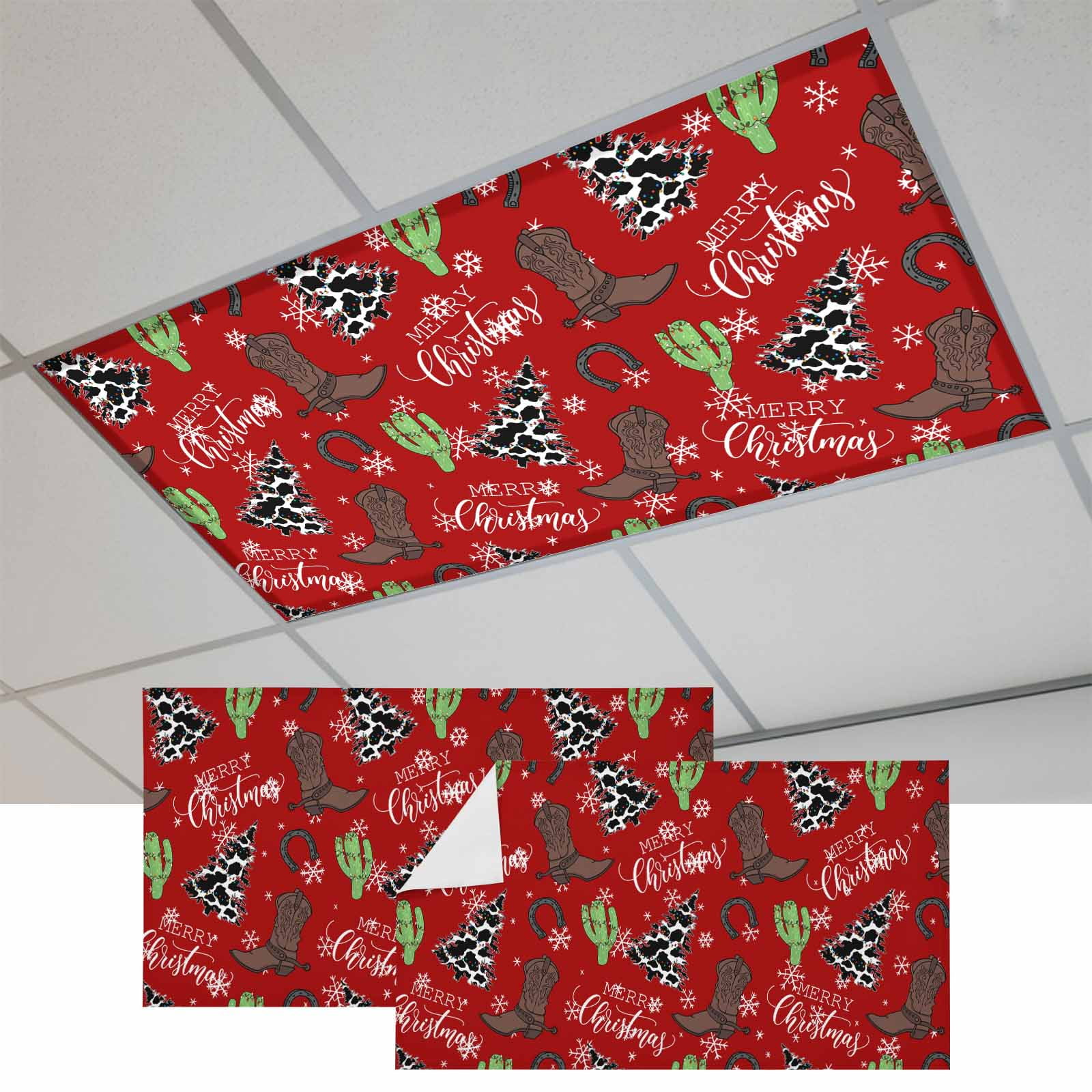 Red Cowboy Christmas Fluorescent Light Covers, Cactus Xmas Snowflake ...