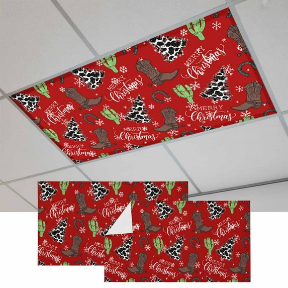 Red Cowboy Christmas Fluorescent Light Covers, Cactus Xmas Snowflake ...
