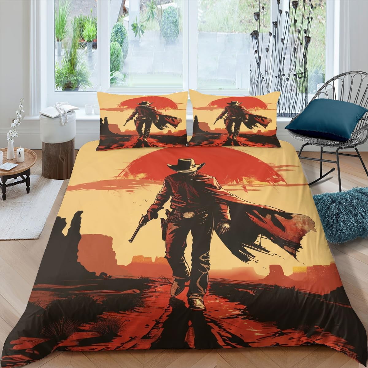 Red Cowboy Comforter Cover Sun Duvet Cover104X90 inch Western Bed Sets ...