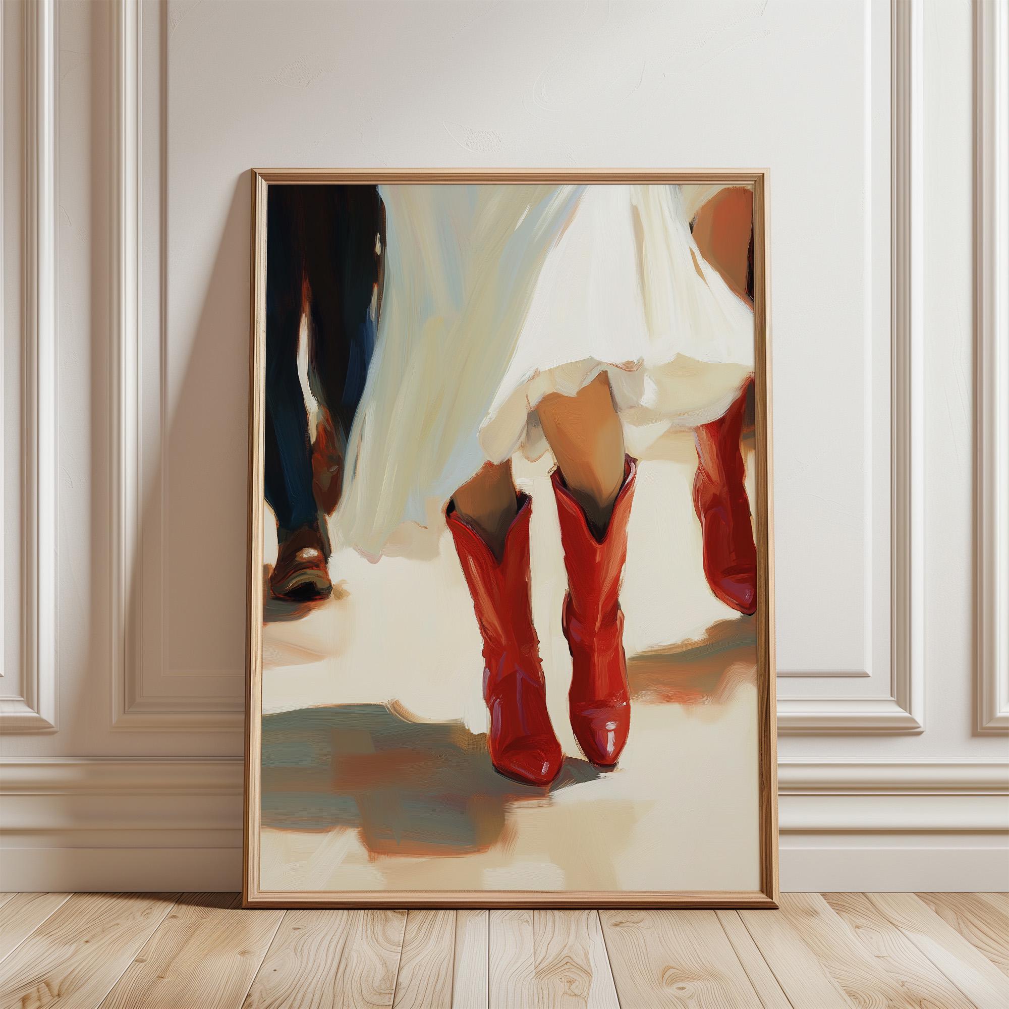 Red Cowgirl Boot Print • Trendy Western Dorm Decor • Girly Painting Art ...