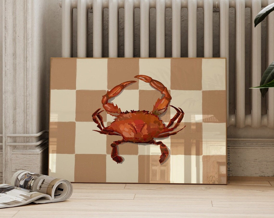 Red Crab Print, Retro Kitchen Art, Food Colorful Kitchen Art, Retro ...