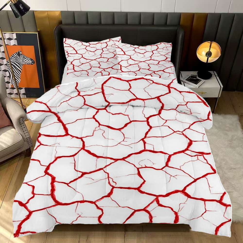 Red Cracks White Background Comforter Set Full Size Bedding Set For ...