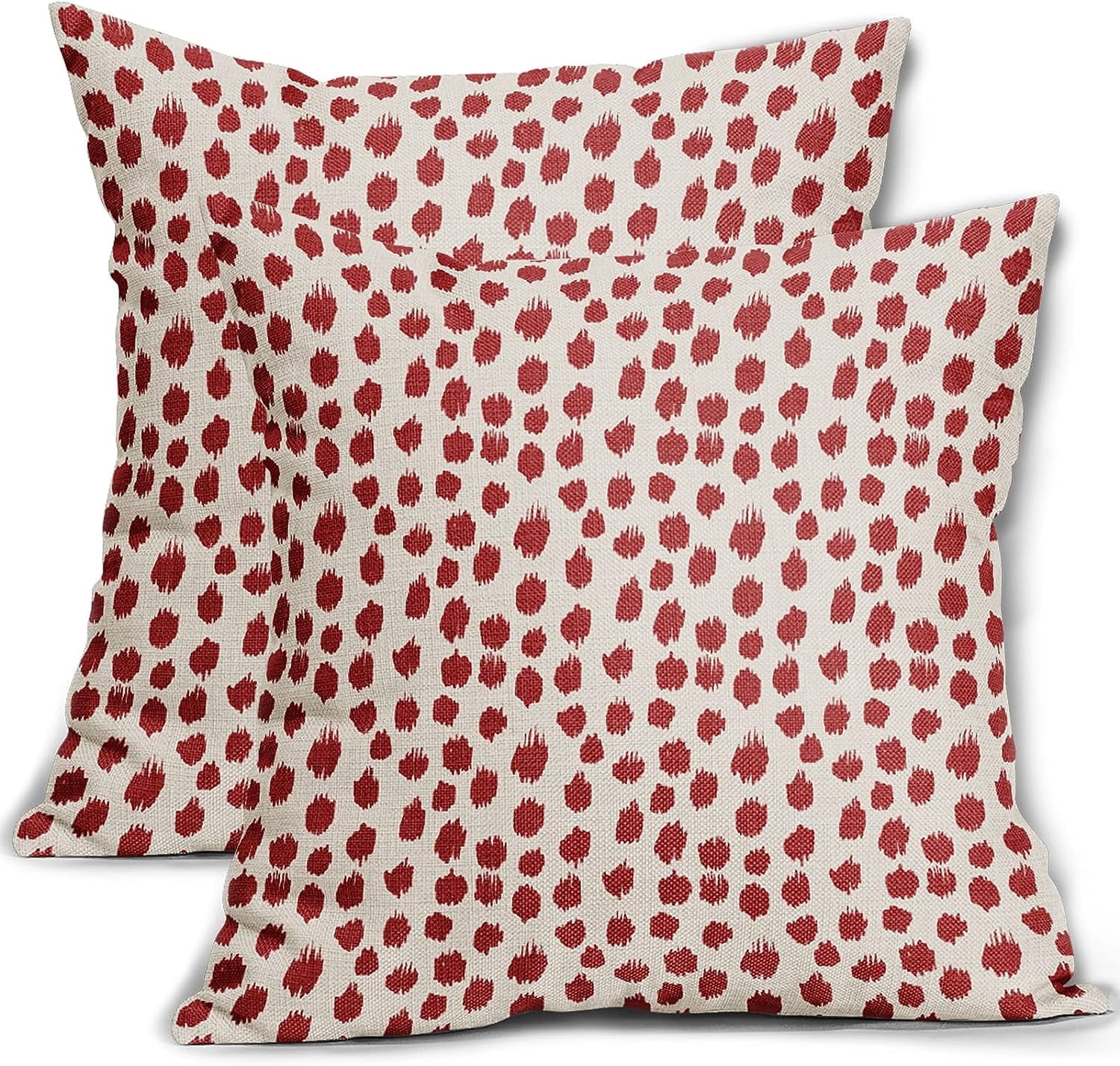 Red Cream Pillow Covers 16x16 Set of 2 Boho Design Polka Dot Throw ...