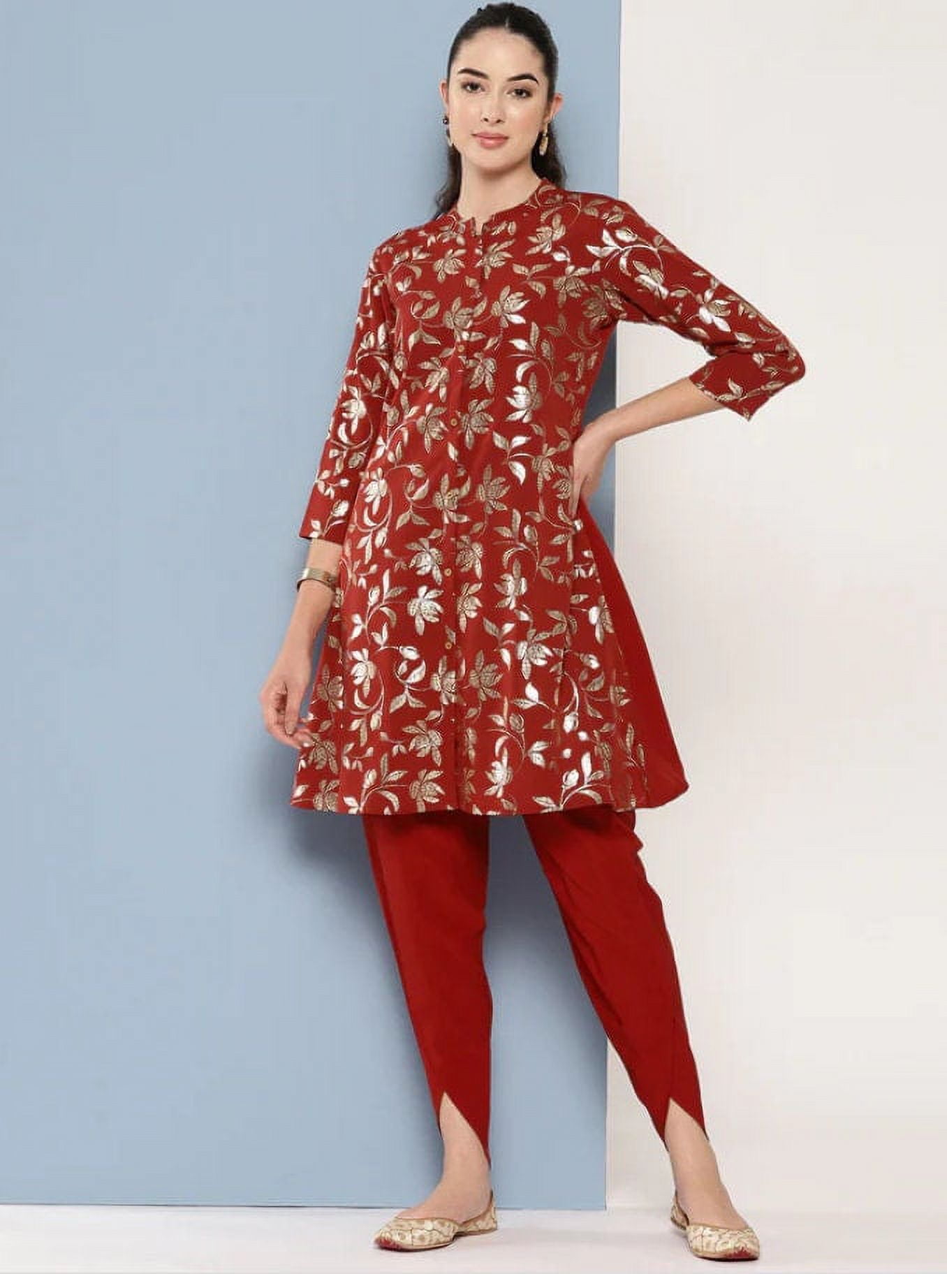 Red Crepe Foil Print Kurta With Tulip Pants | Kurta Set | Kurti With ...