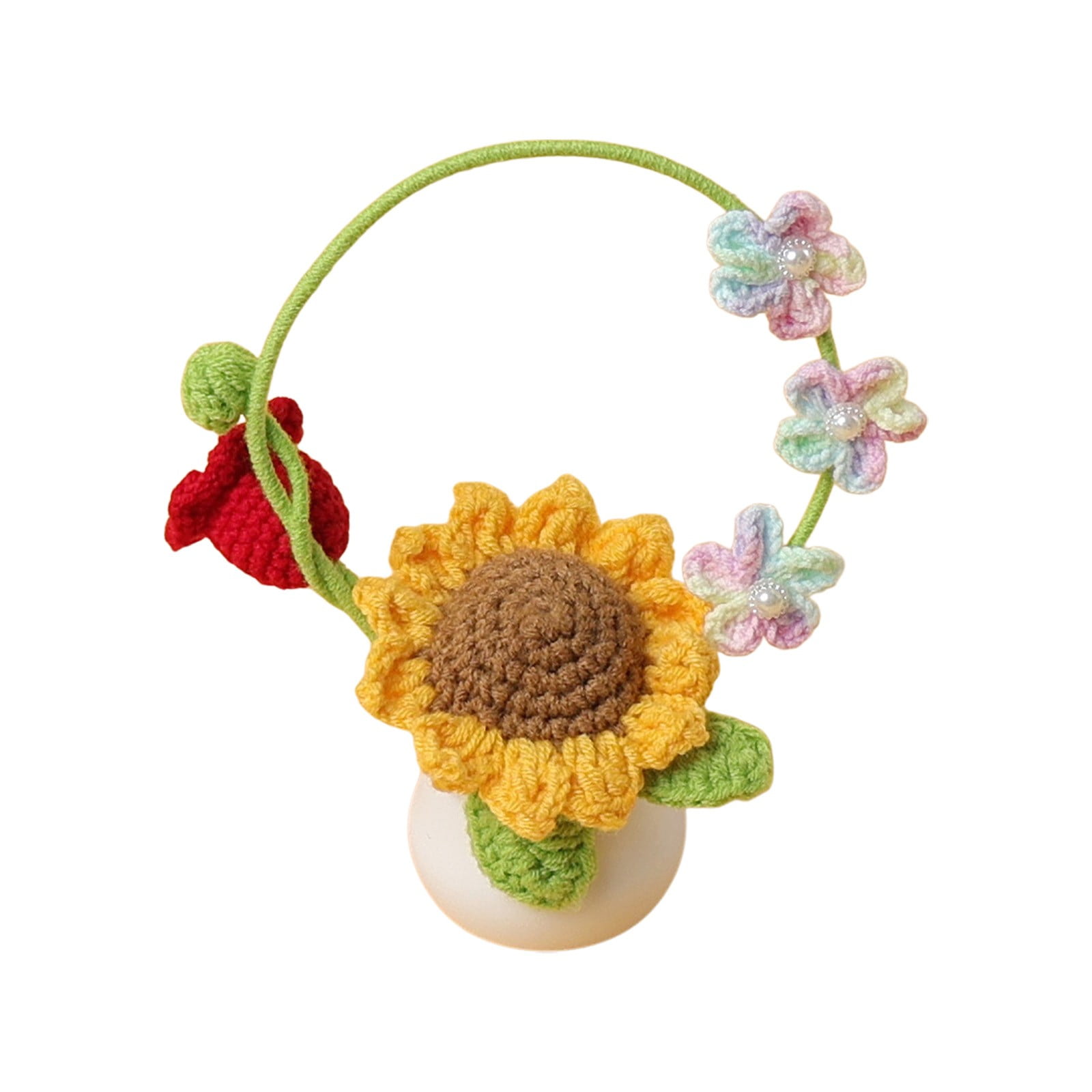 Red Crocheted Flower Potted Home Decor Handmade Simulated Plant Bonsai ...
