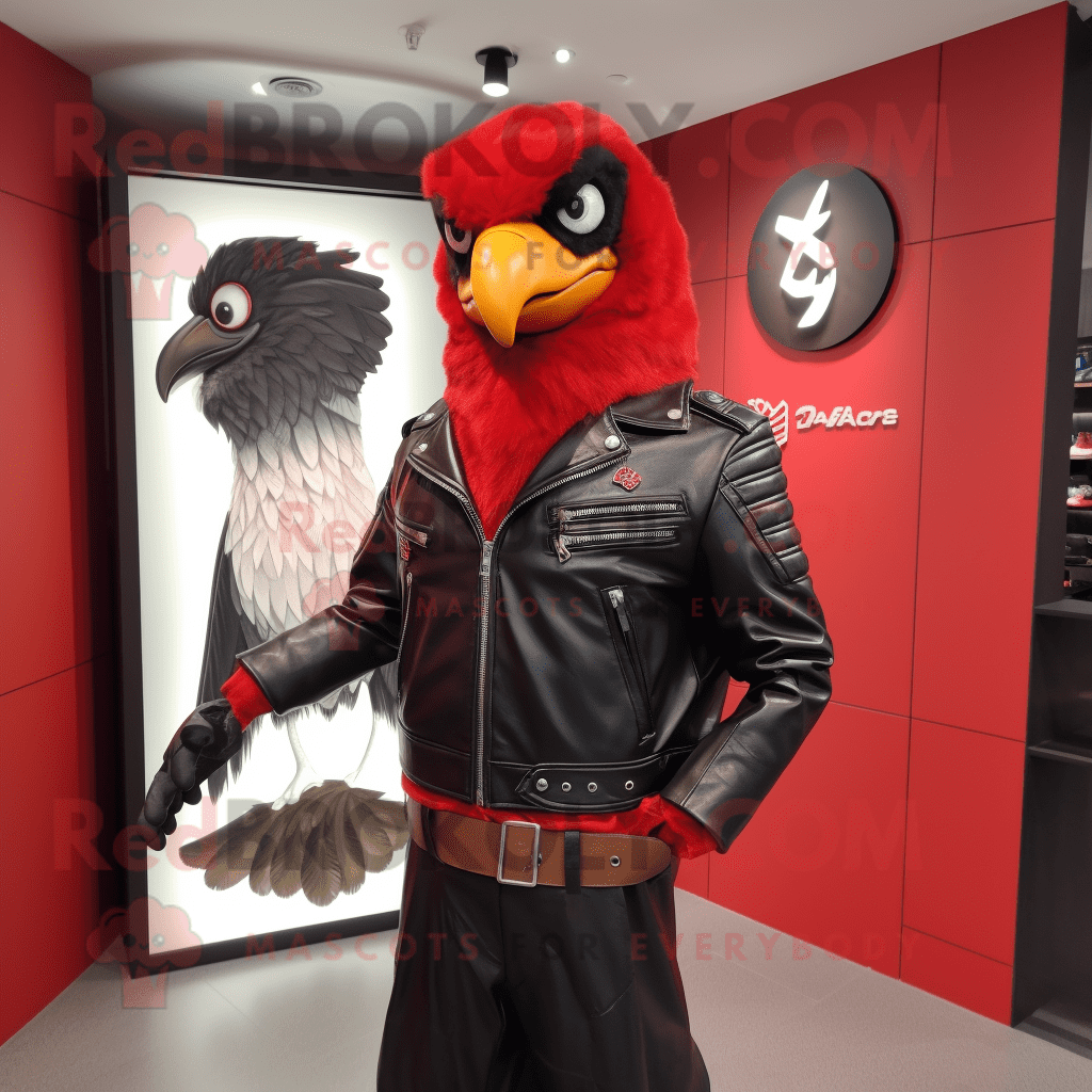 Red Crow REDBROKOLY mascot costume character dressed with a Leather ...