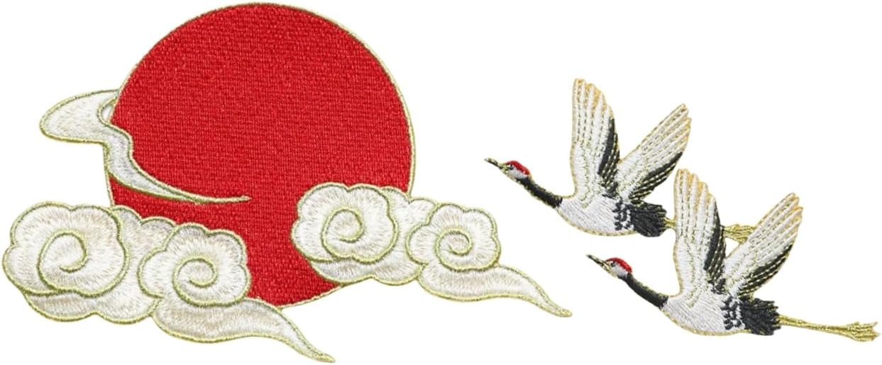Red Crowned Crane Bird Patch Sunrise Patch Sew on Self-Adhesive Patches ...