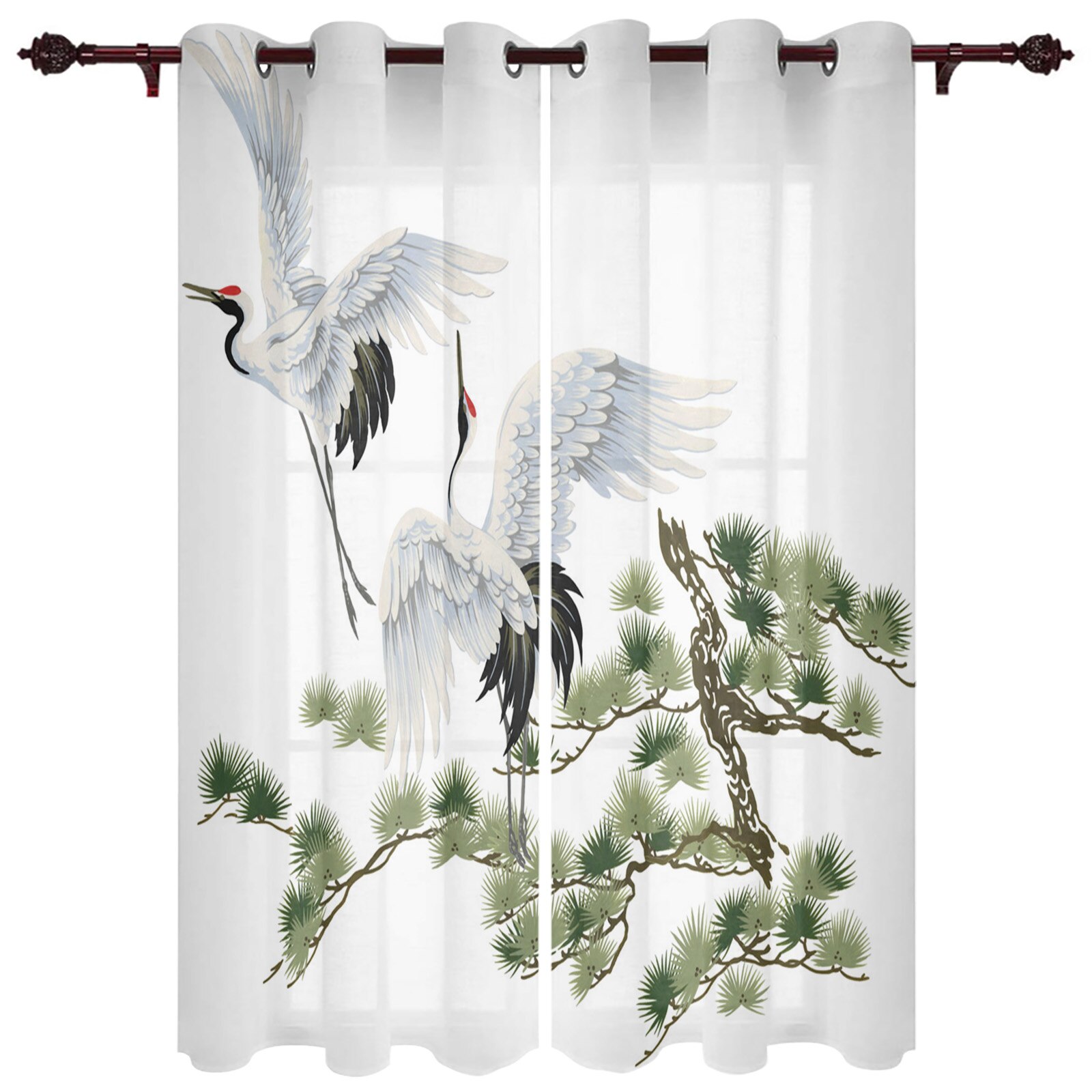 Red-Crowned Crane Flowers Kitchen Curtain Kids Bedroom Living Room ...