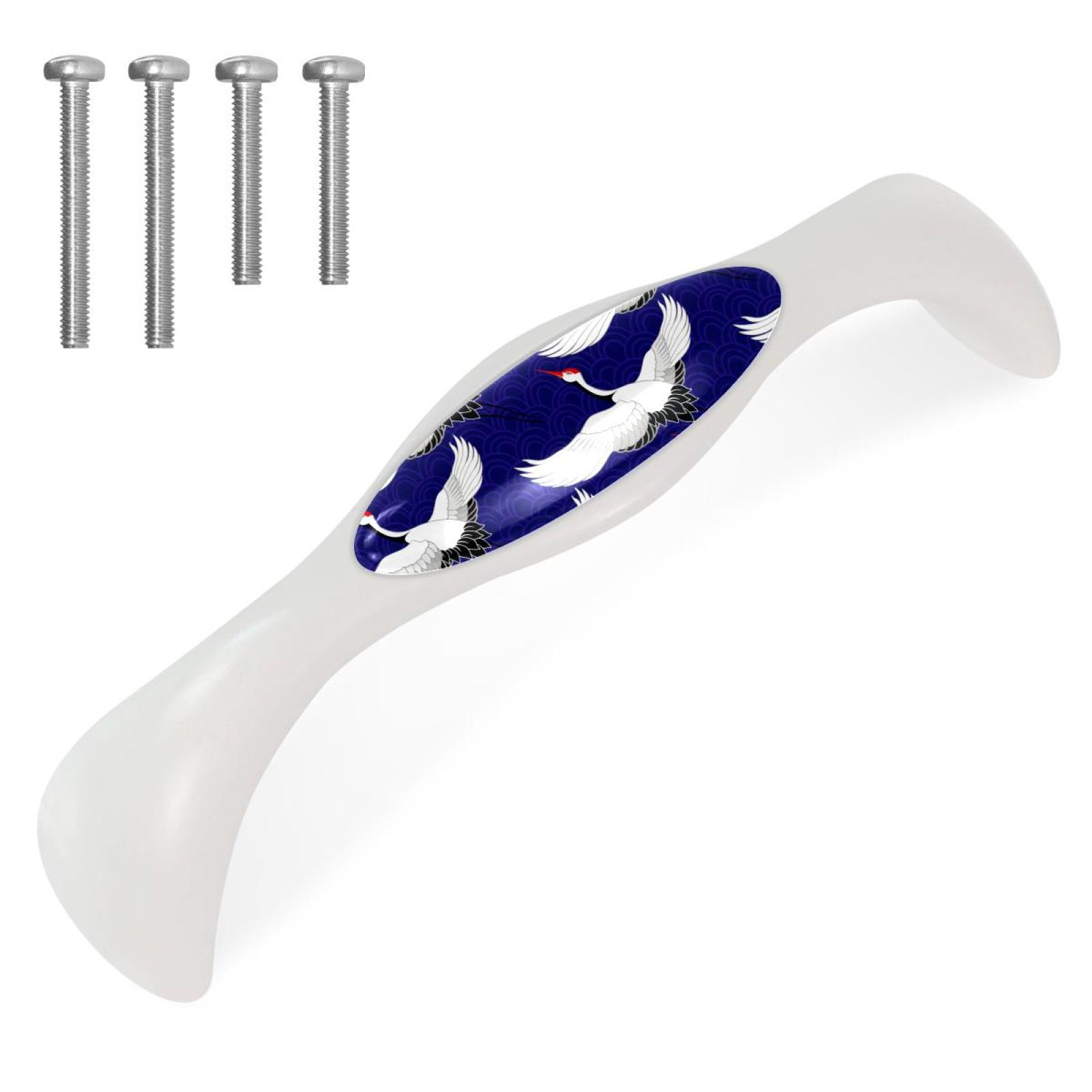 Red-Crowned Crane Knob 4 Pack Arched Drawer Pulls Crystal Glass White ...