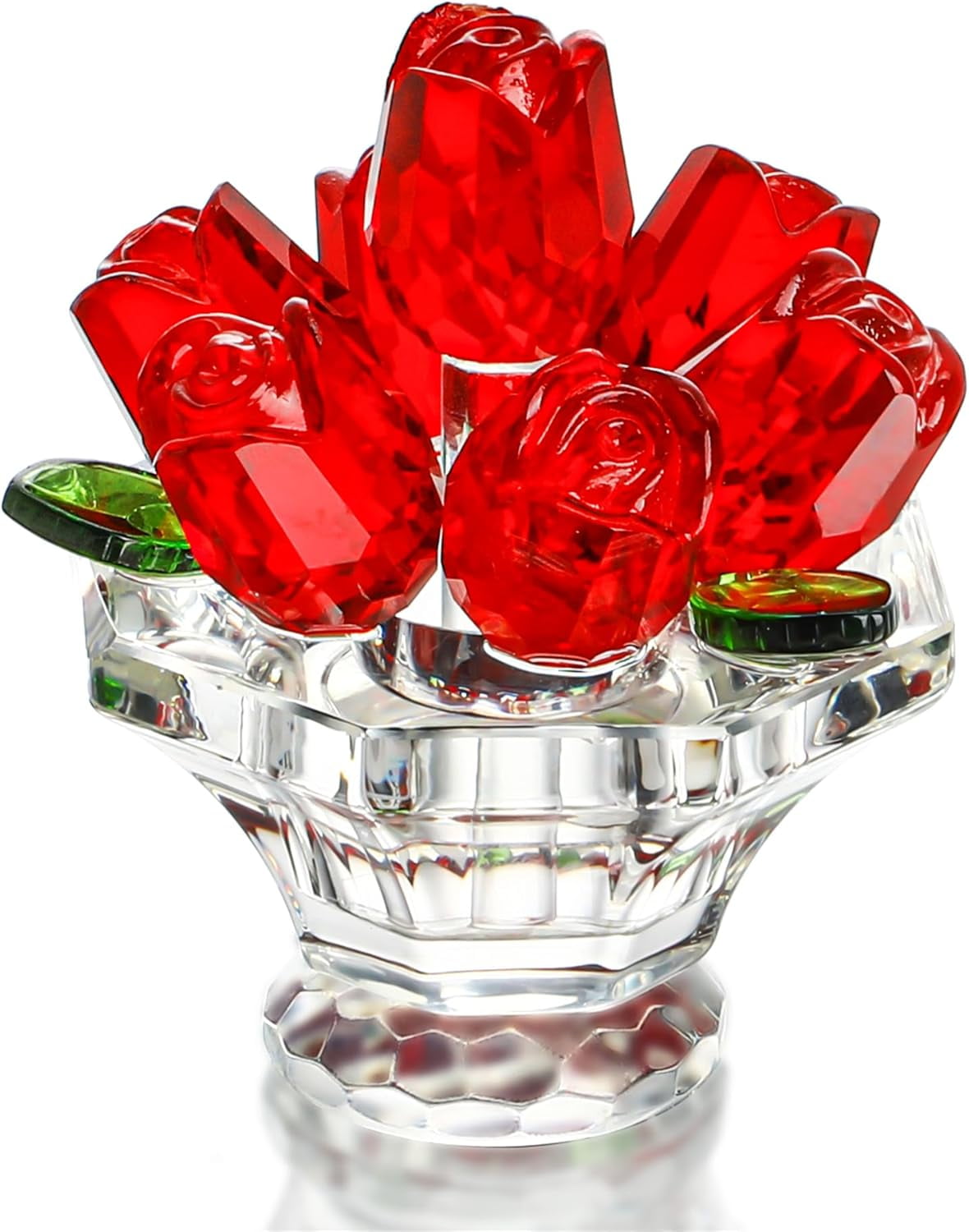 Red Crystal Rose Flower Figurine, Crystal Rose Bouquet Ornament Decor ...