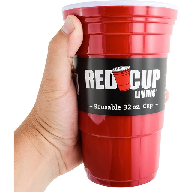 Reusable Red Cup Living 32oz Red Plastic Cup for Hot & Cold Drinks ...