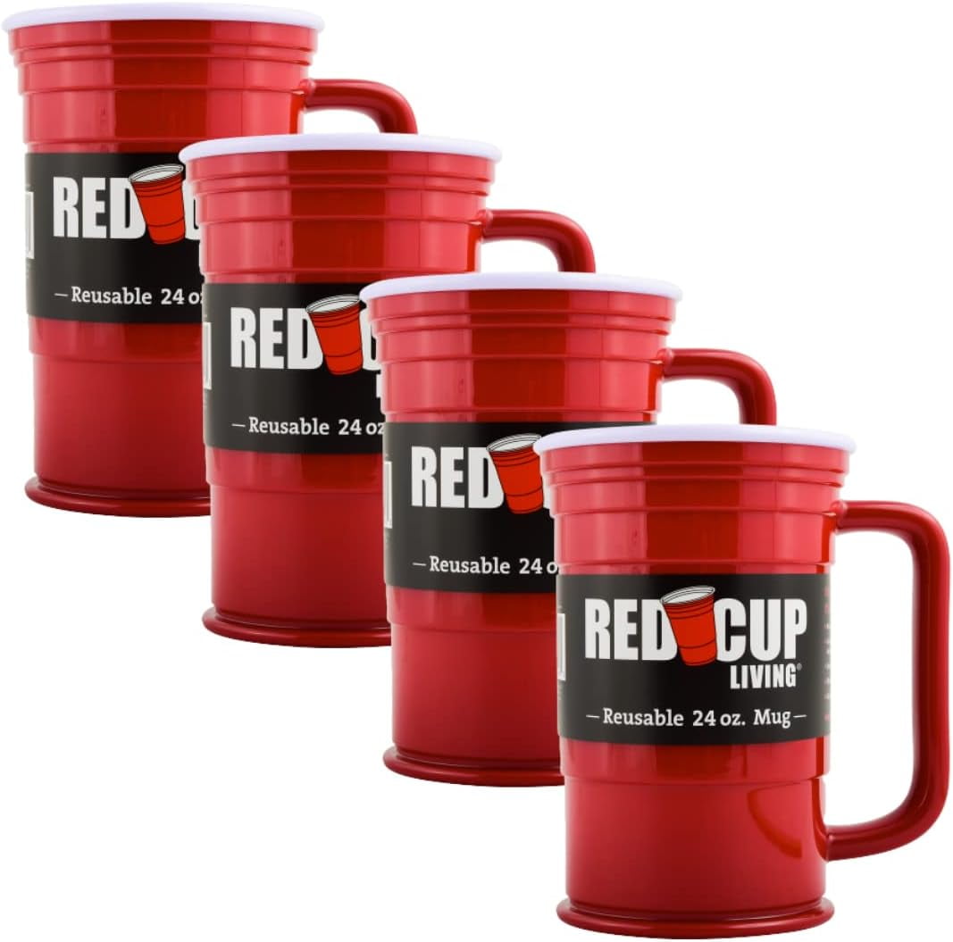 Red Cup Living 24 Oz Reusable Beer Mugs, Set of 4, Unbreakable BPA-Free ...