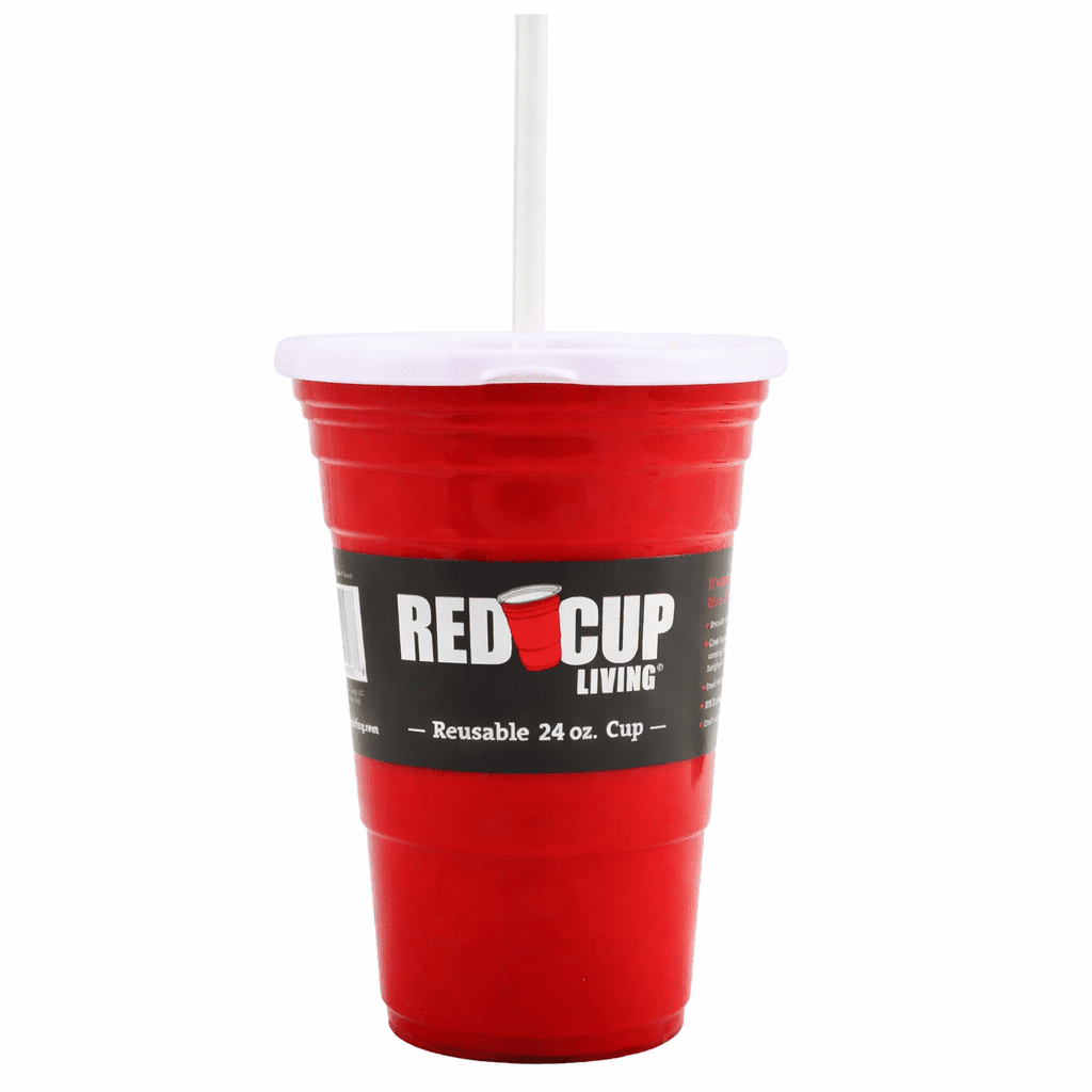 Red Cup Living 24 oz Reusable Cold Drinking Plastic Cups with Lid and ...