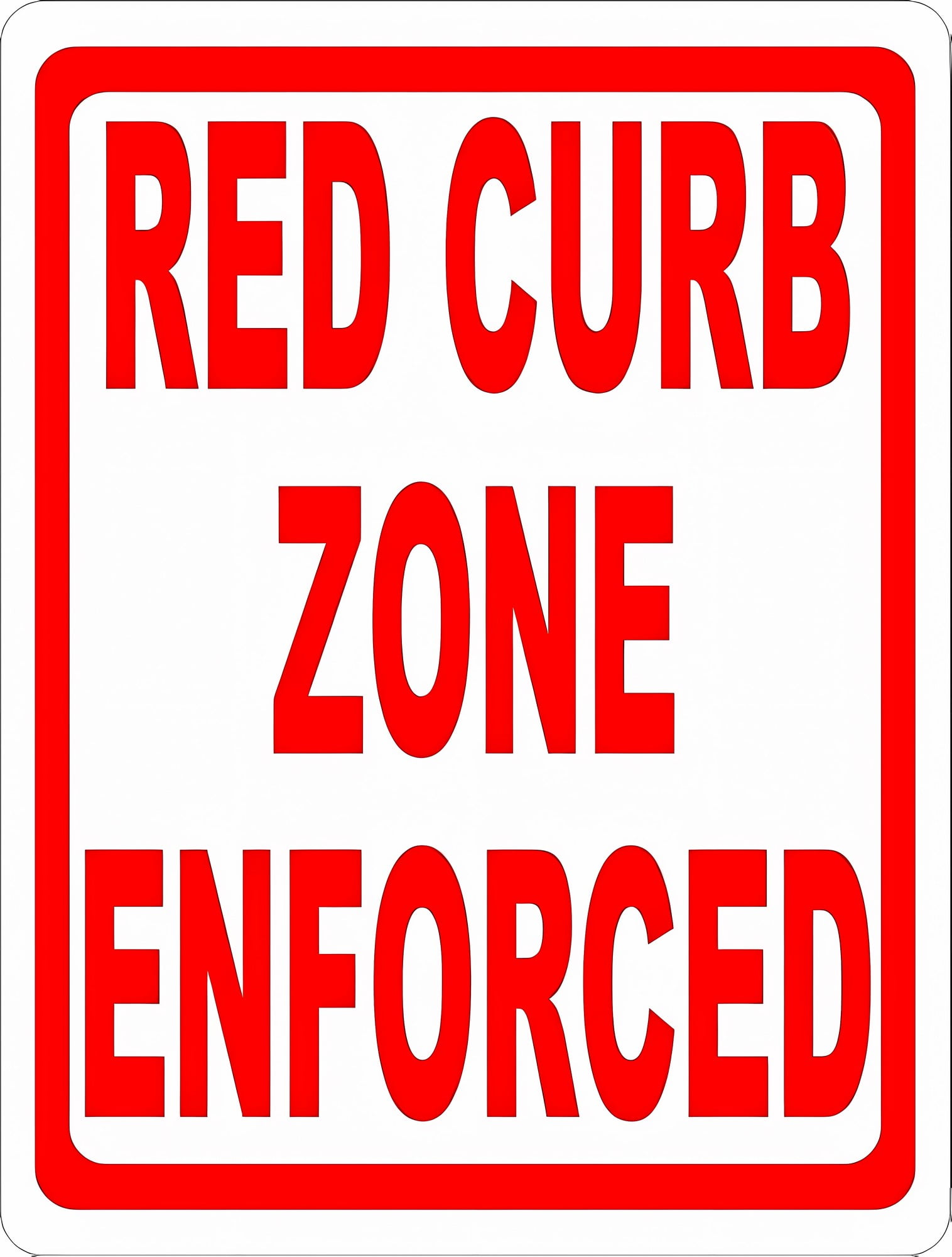 Red Curb Zone Enforced Warning Sign - 8"x12" Aluminum Vintage ...