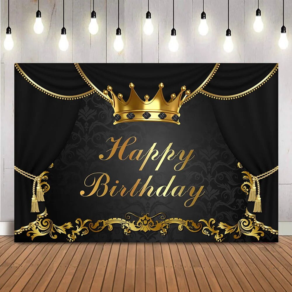 Red Curtain Backdrop for Photography Gold Crown Happy Birthday Photo ...