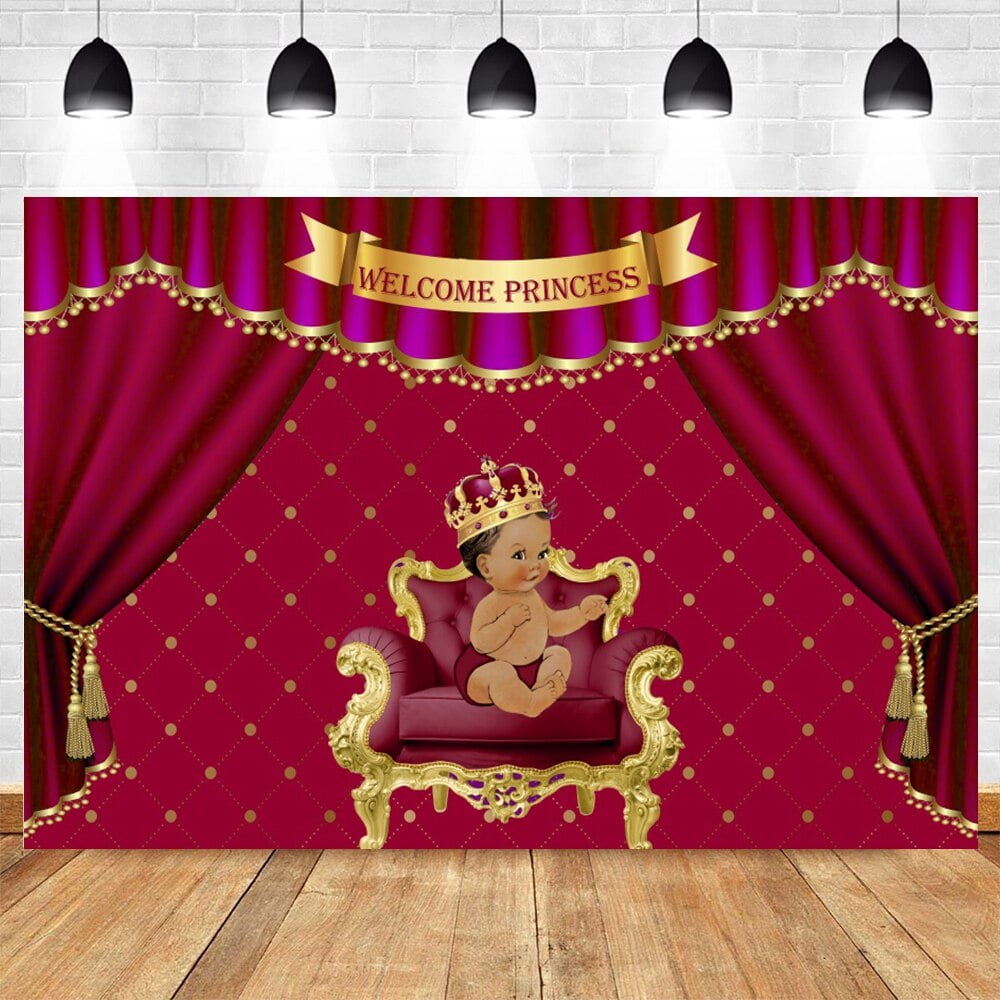 Red Curtain Crown Chair Royal Newborn Baby Birthday Backdrop Custom ...
