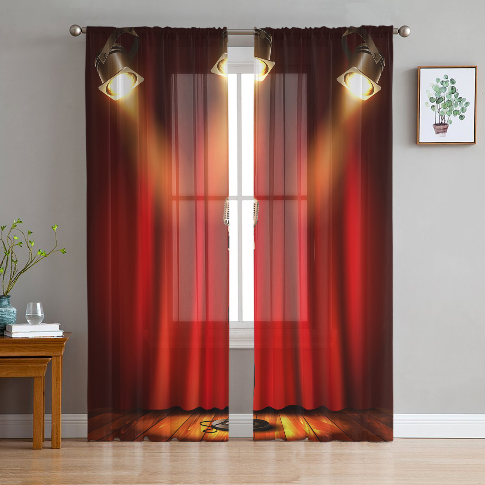 Red Curtain Stage Art Modern Tulle Sheer Curtains for Living Room ...