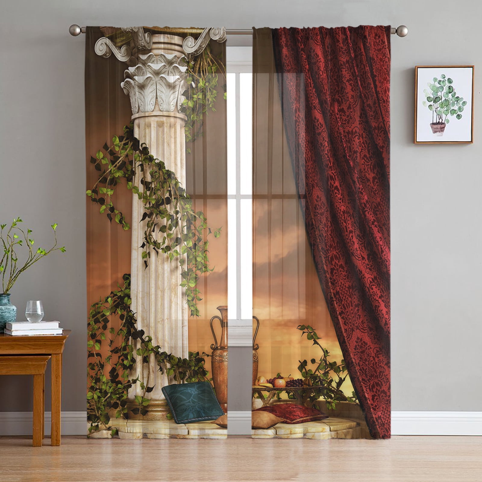 Red Curtain Stage Art Modern Tulle Sheer Curtains for Living Room ...
