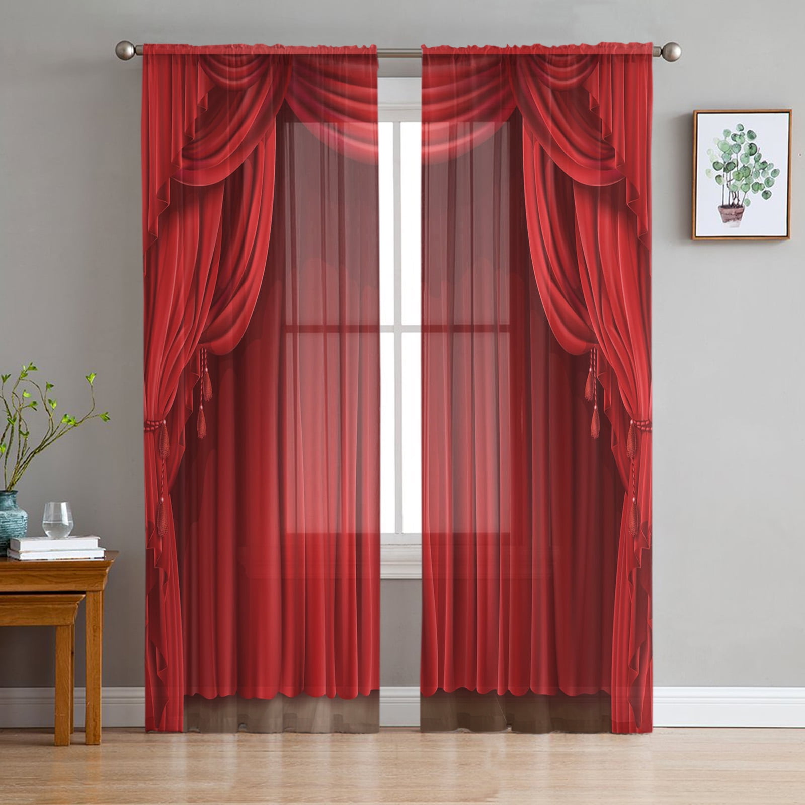Red Curtain Stage Art Modern Tulle Sheer Curtains for Living Room ...