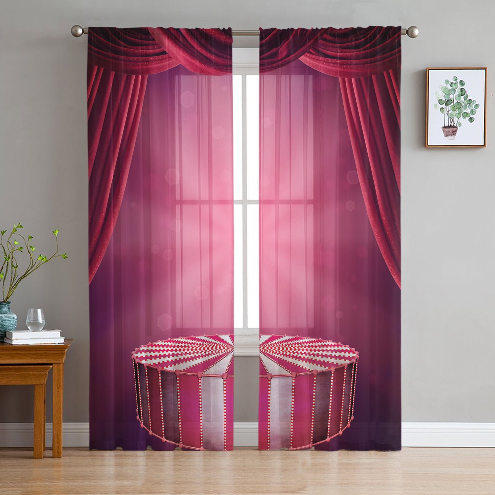 Red Curtain Stage Art Modern Tulle Sheer Curtains for Living Room ...